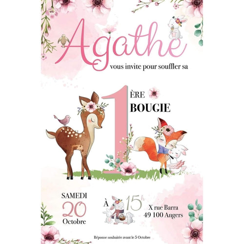 Invitation anniversaire pour fille au thème de la forêt avec sa biche ...